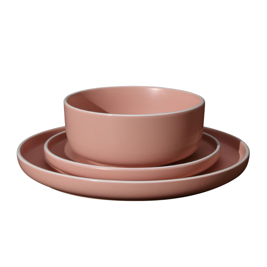 Muse 12-Piece Dinner Set Matte Glaze Pink Clay & White 4 person ...