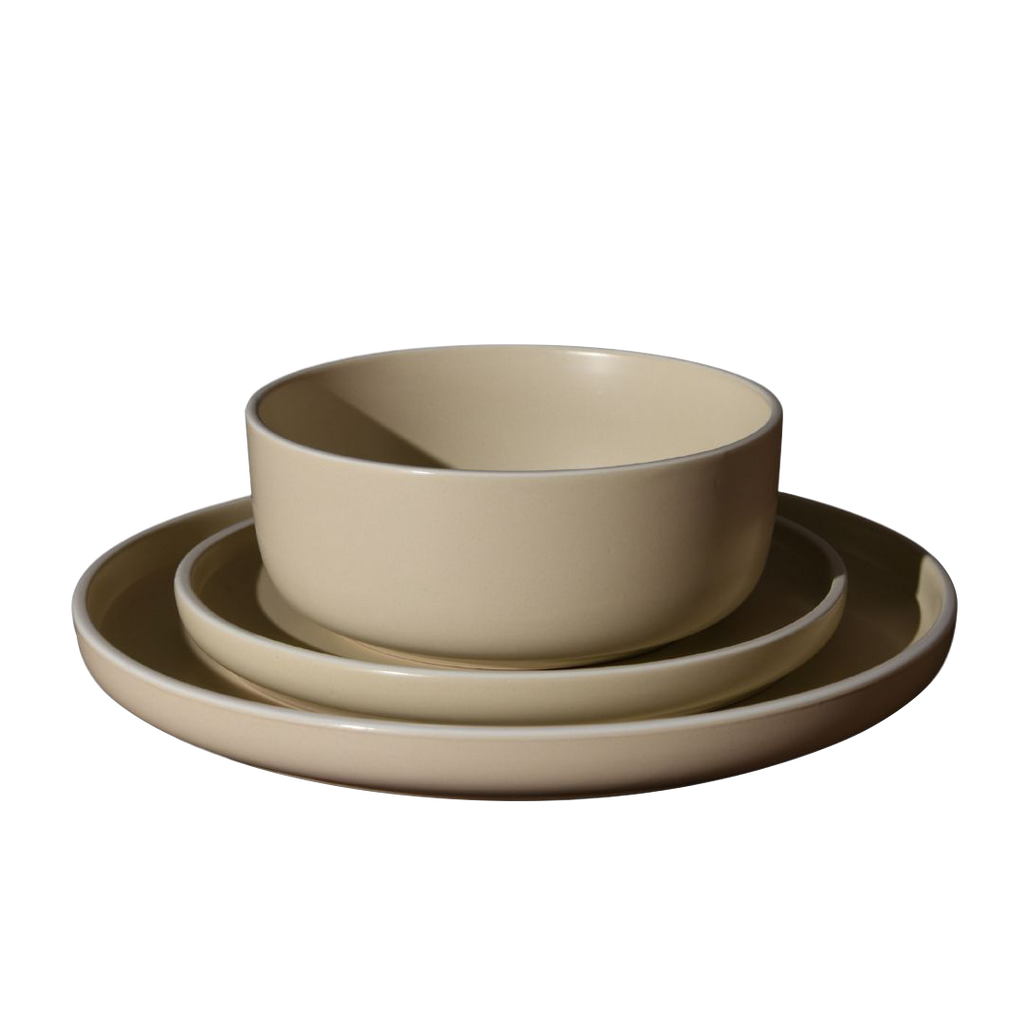 Muse 12-Piece Dinner Set Matte Glaze Sand & White 4 person – cadence-and-co